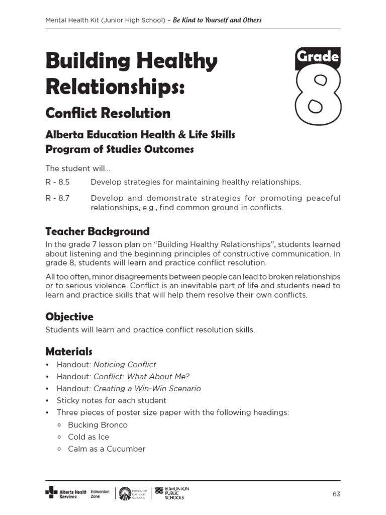 Building Healthy Relationships Conflict Resolution Grade 8 | PDF ...