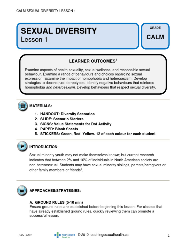 CALM Sexual Diversity Lesson 1 | PDF