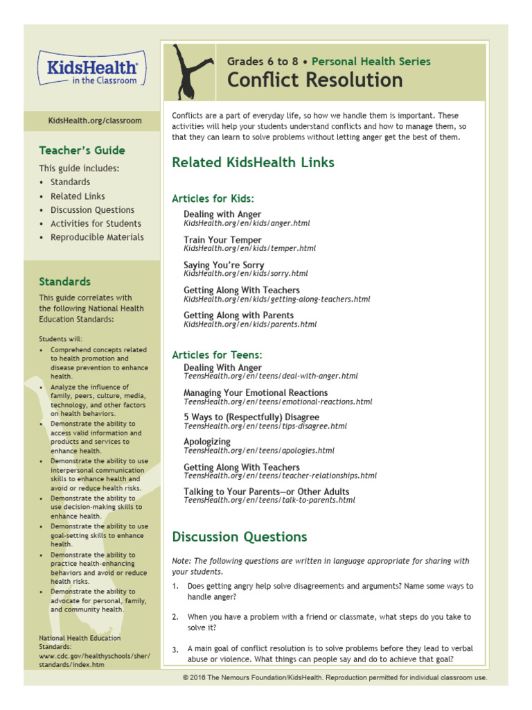 Conflict - Resolution Grades 6-8 | PDF | Anger | Conflict Resolution