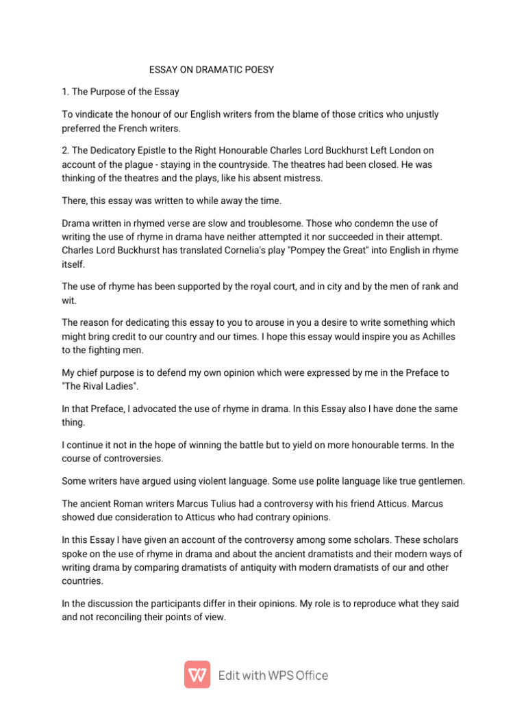 Essay On Dramatic Poesy WPS | PDF