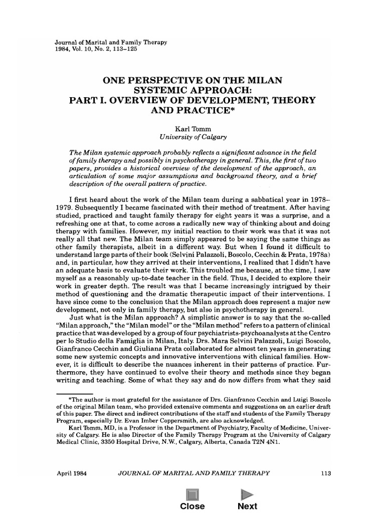 Overview of the Milan Systemic Approach | PDF | Psychotherapy | Family ...