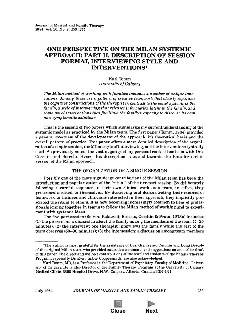 2 Karl Tomm Part II One Perspective in The Milan Approach 2022 | PDF ...