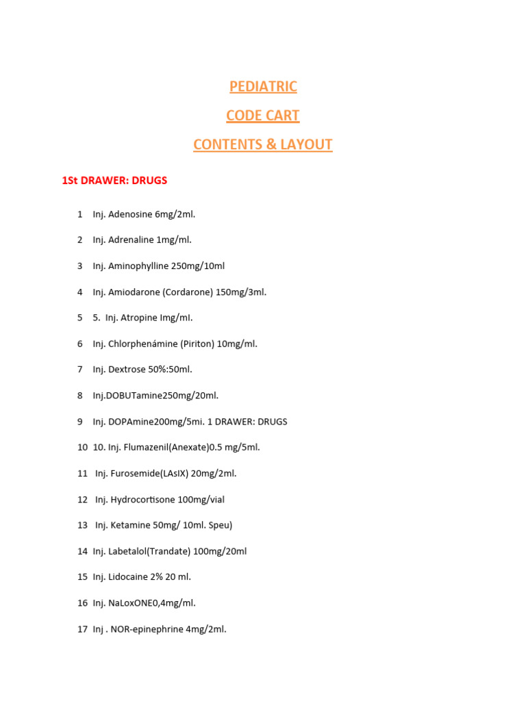 Pediatric Code Cart Contents Guide | PDF | Respiratory Tract ...