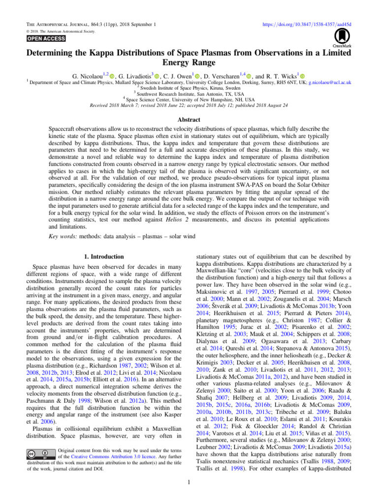 Kappa Distribution Function-Space Plasma Physics | PDF | Plasma ...