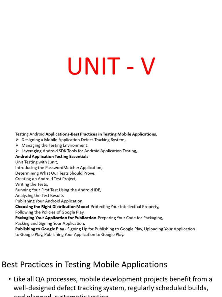 UNIT-V-Testing Android Applications | PDF | Android (Operating System ...