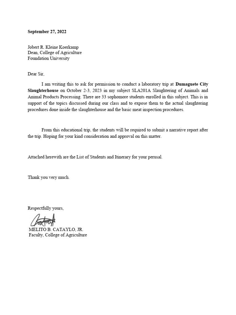 Permission Letter | PDF | Animal Slaughter | Slaughterhouse