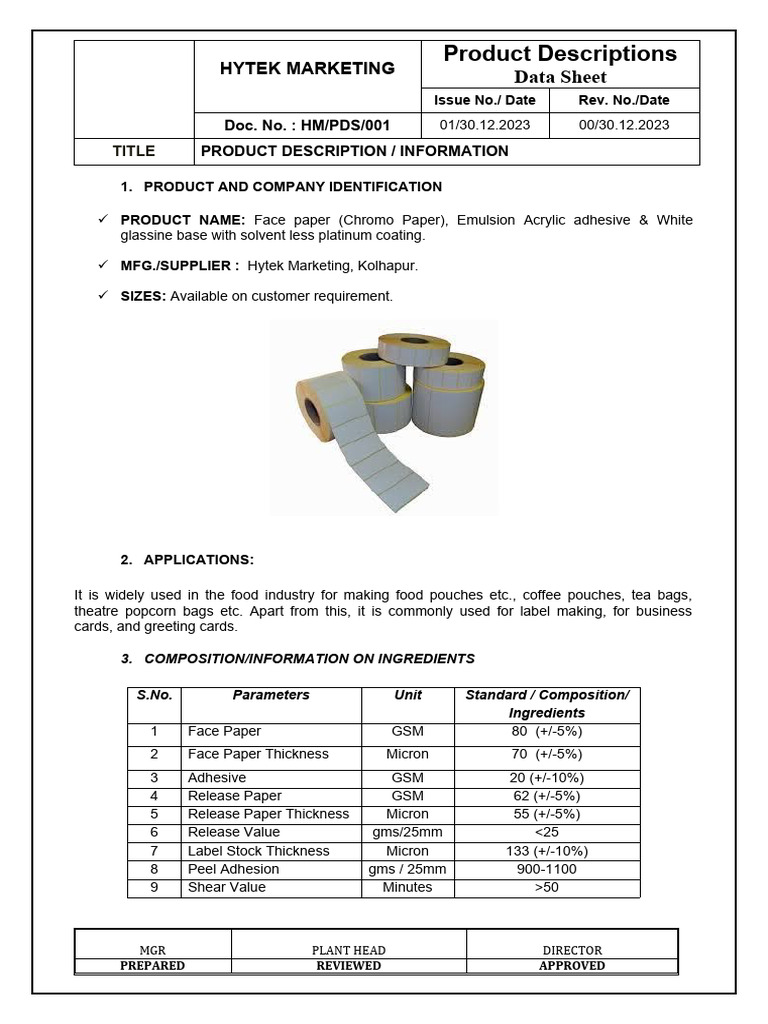PRODUCT DATA SHEET - Chromo Paper | PDF | Paper | Carbon Dioxide
