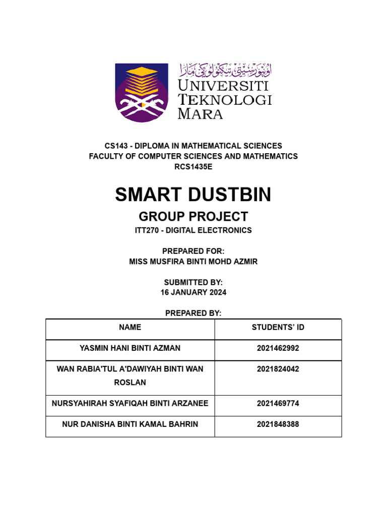 ITT270 - IoT PROJECT-SMART DUSTBIN | PDF | Internet Of Things | Hygiene