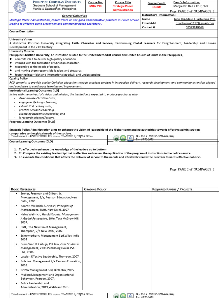 Strategic Police Administration Course Guide | PDF | Leadership | Learning