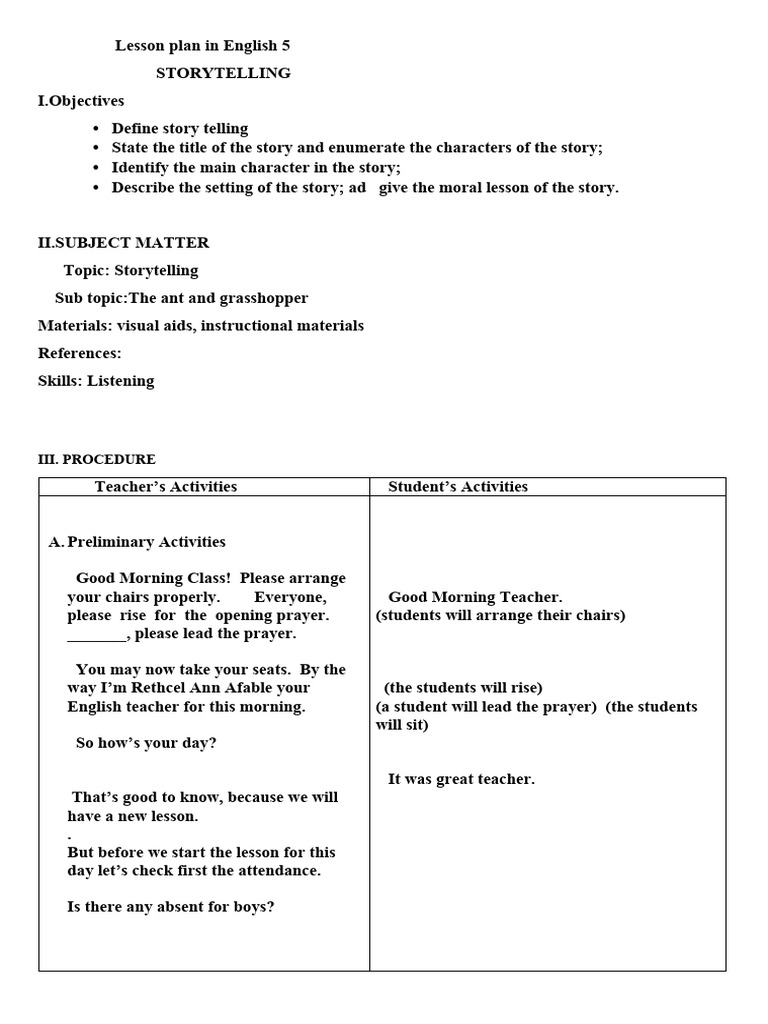Lesson Plan (Storry telling) | PDF | Storytelling