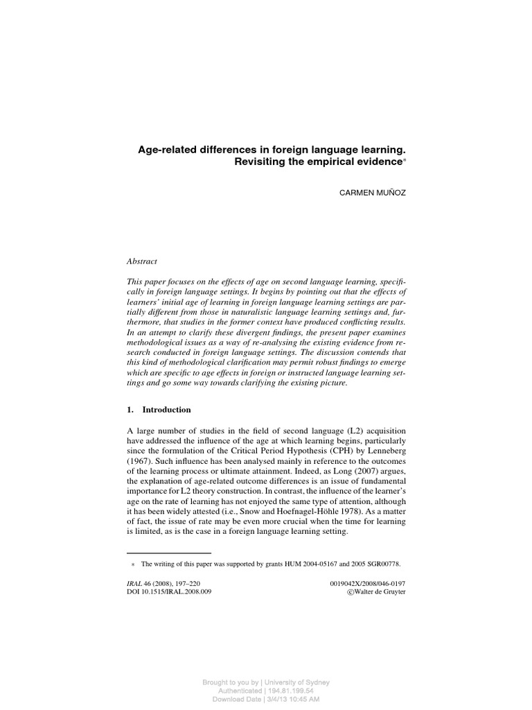 Munoz 3 | PDF | Second Language | Learning