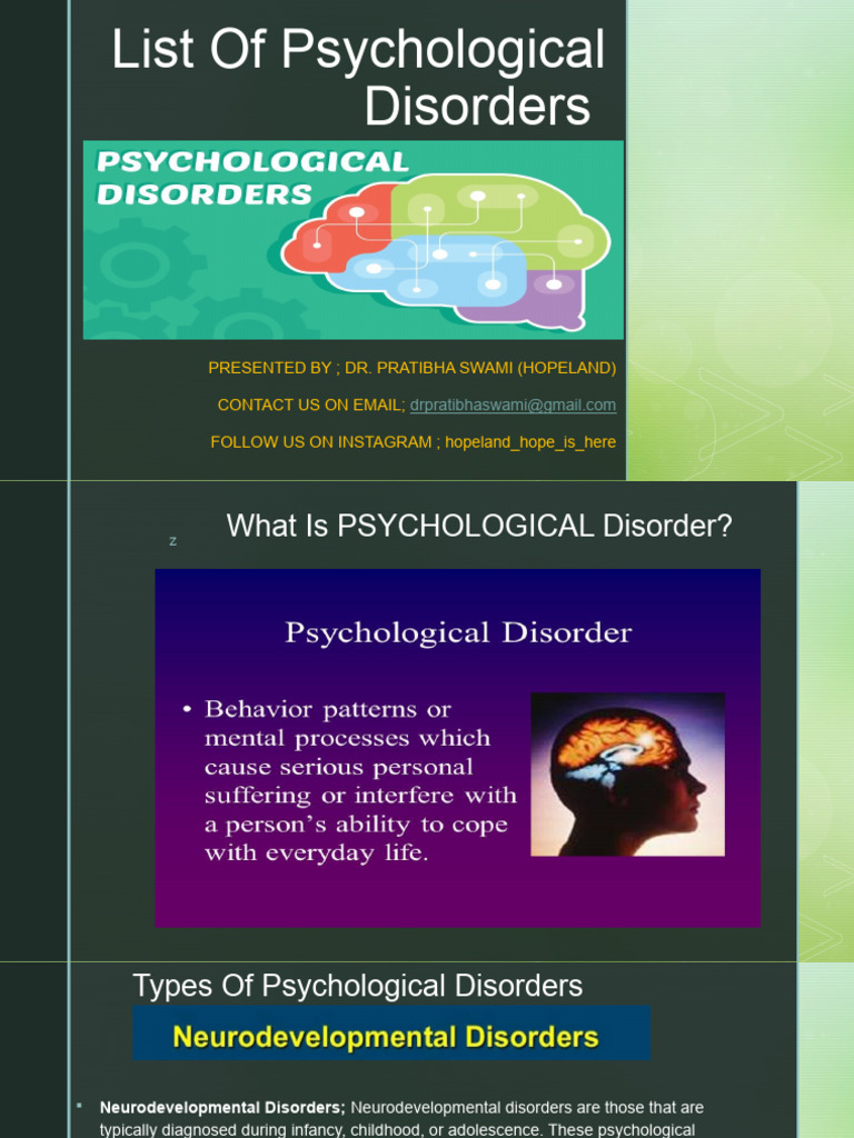 Overview of Psychological Disorders | PDF | Mental Disorder | Anxiety ...