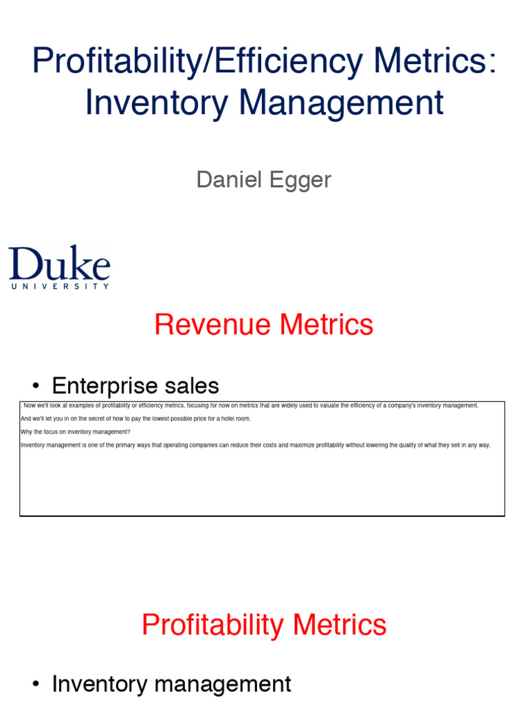 Profitability Efficiency-Metrics Inventory-Management | PDF | Inventory ...