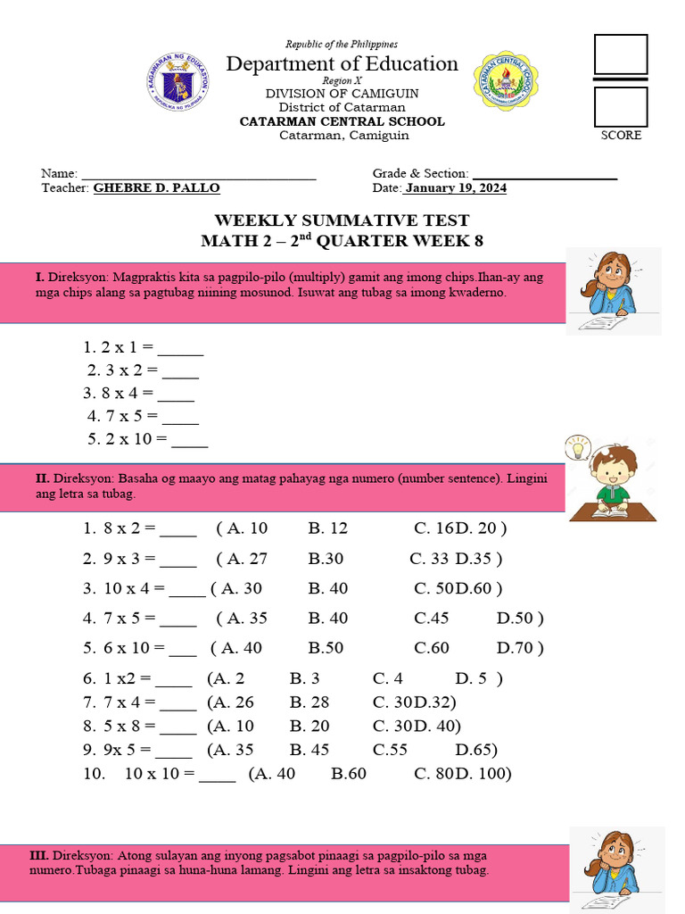 MATH 2 Weekly Test - Q2 Week 8 | PDF