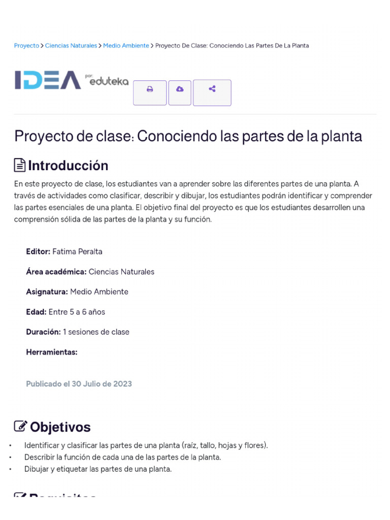 Proyecto de Clase - Conociendo Las Partes de La Planta | PDF