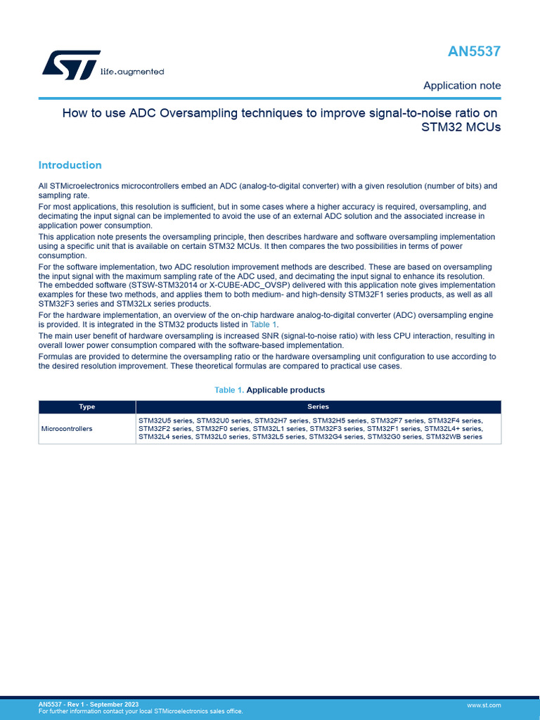 An5537 How To Use Adc Oversampling Techniques To Improve Signaltonoise Ratio On Stm32 Mcus ...