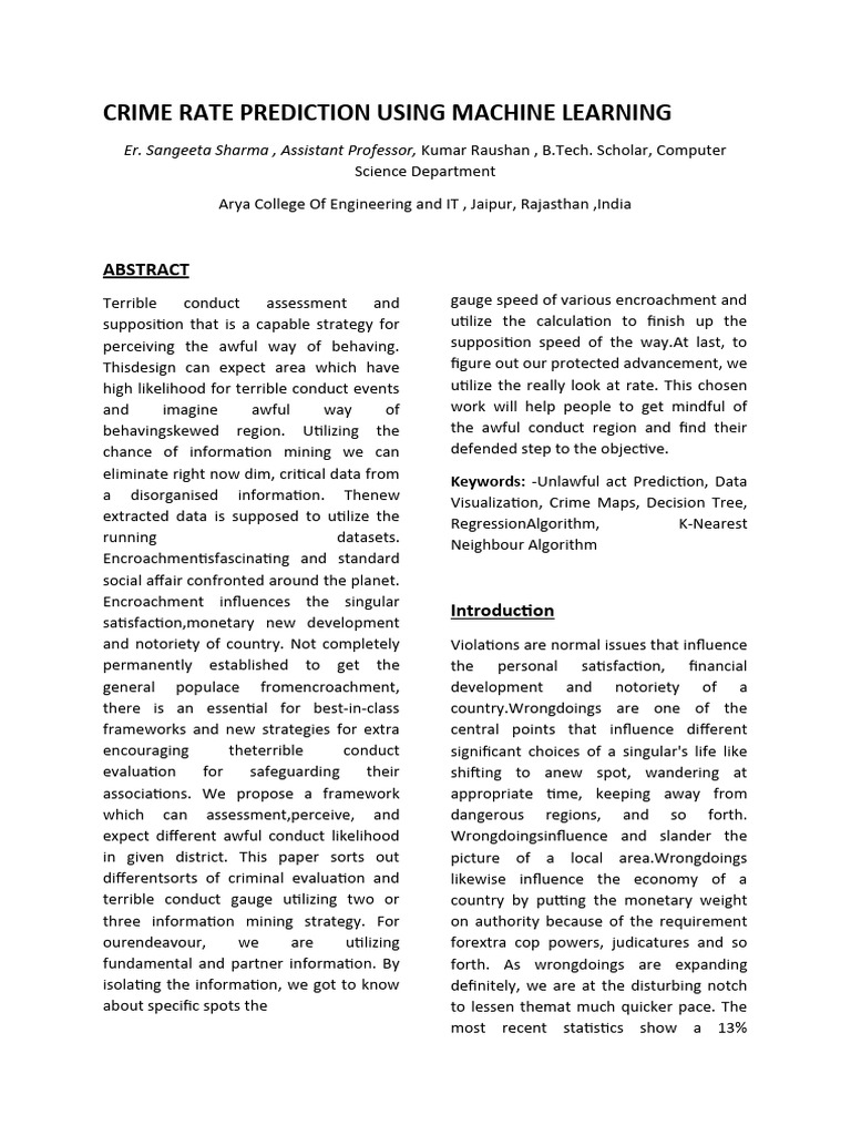 Kumar Raushan Raj - Crime Rate Prediction Using Machine Learning | PDF | Prediction | Machine ...