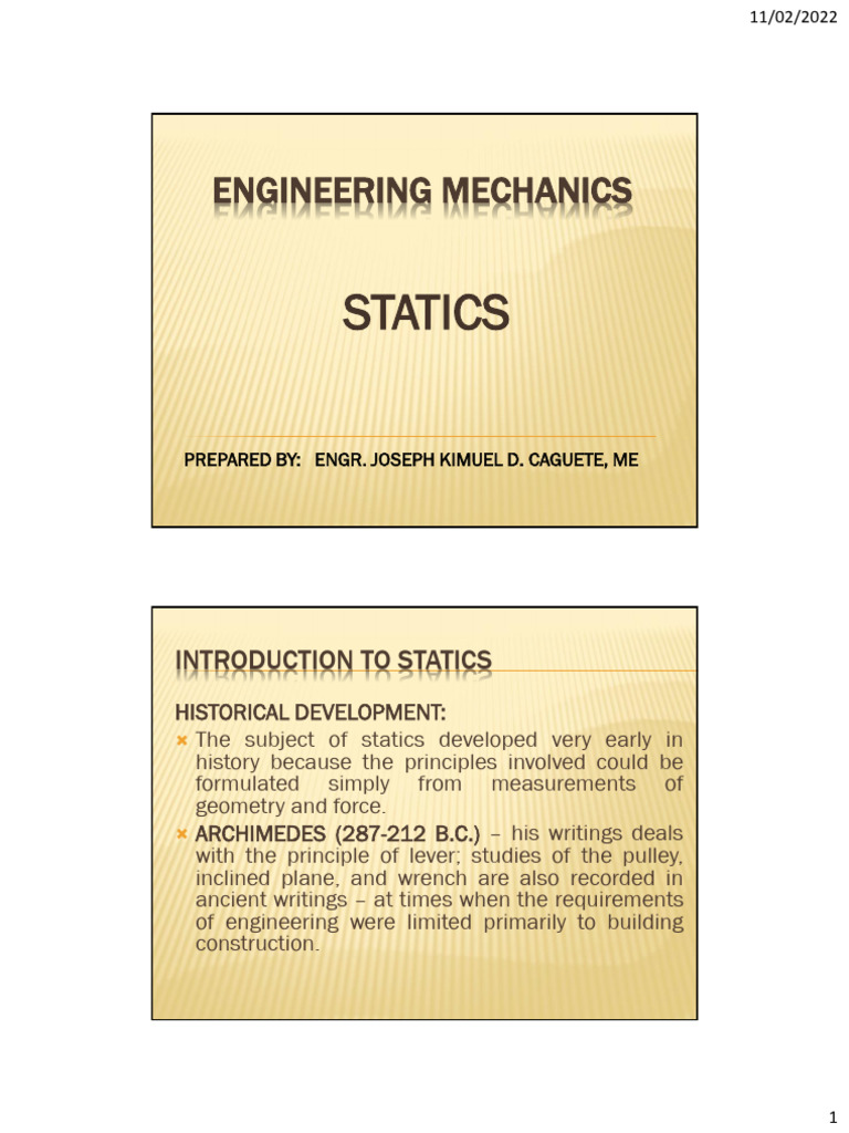 Statics: Engineering Mechanics | Download Free PDF | Euclidean Vector | Force