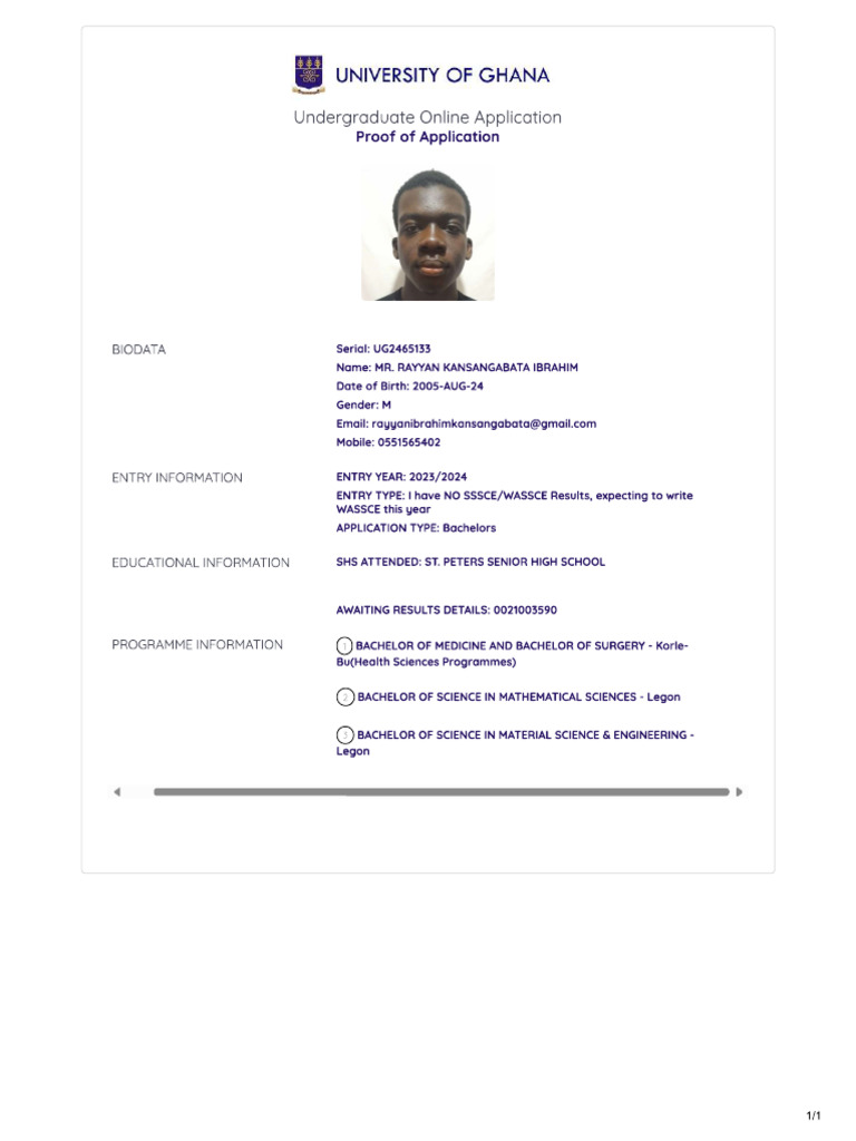 UG Aplication Form | PDF