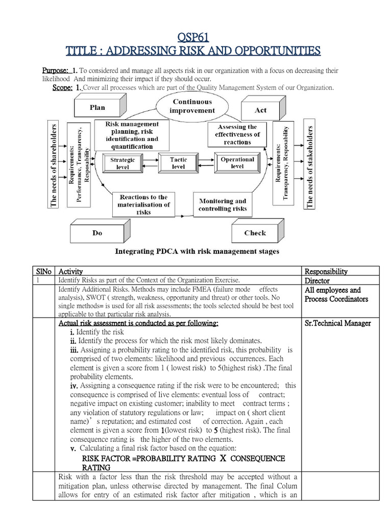 Addressing Risk and Opportunities-Procedure | Download Free PDF | Risk ...