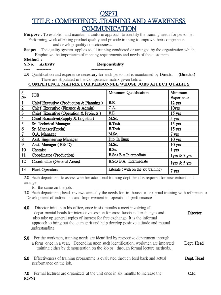 Competence, Training and Awareness-Procedure | PDF | Business