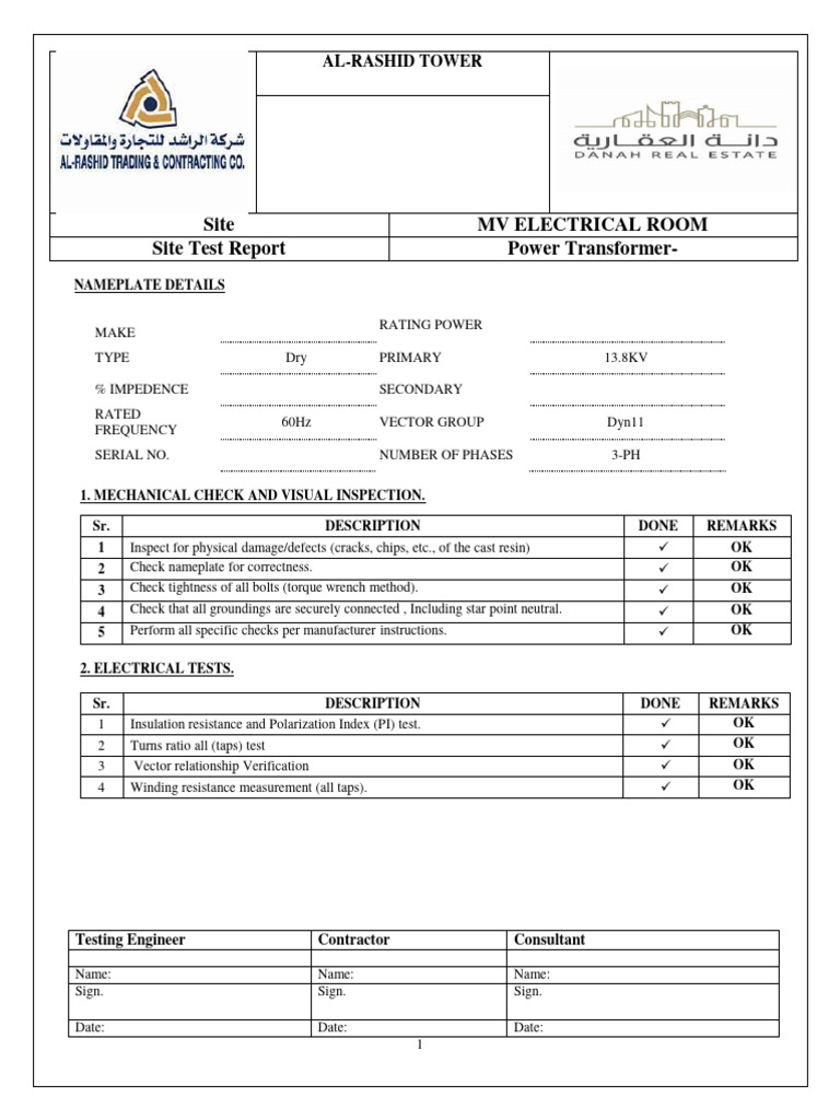 Transformer Test Report Format Pdf Transformer Electrical