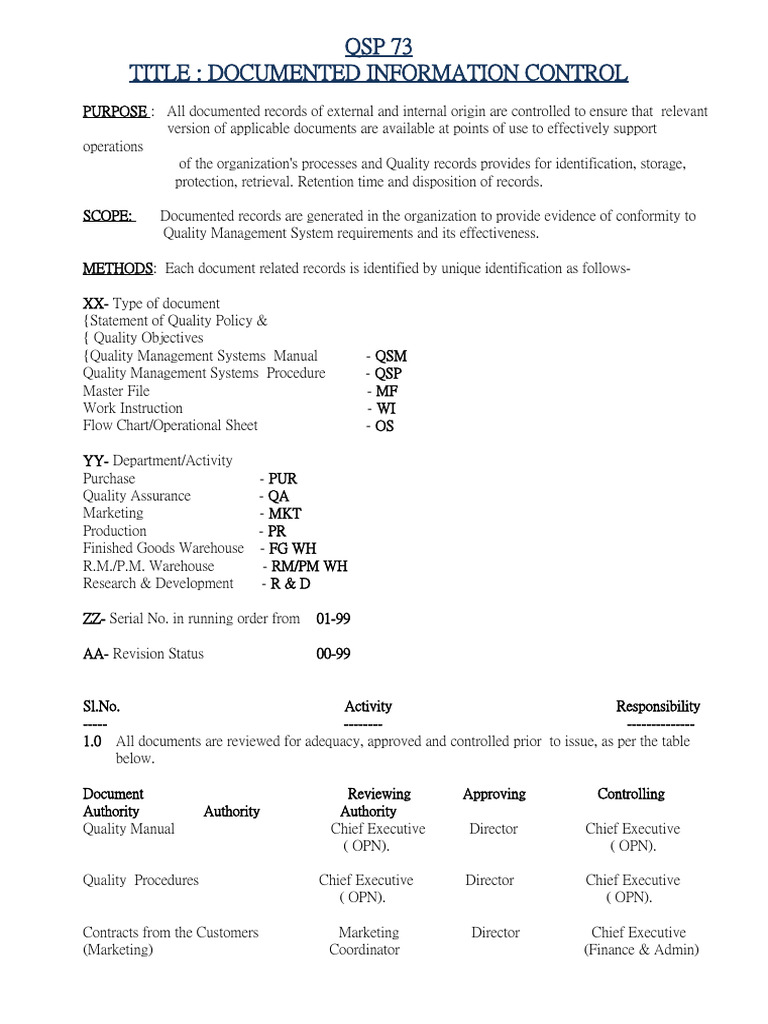Documented Information Control- Procedure | PDF | Quality Management ...