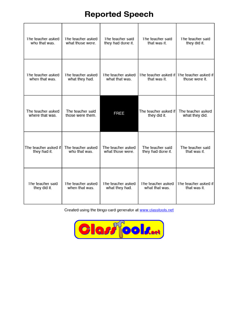 Bingo Reported Speech | PDF | Gambling Games | Games Of Chance