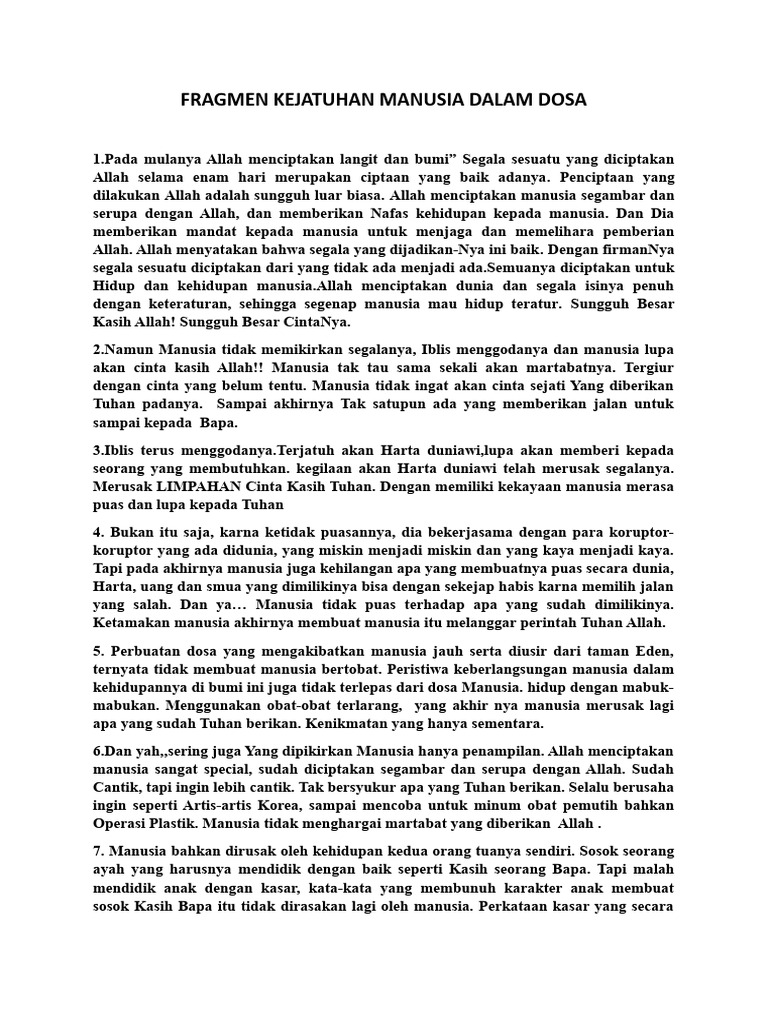 Fragmen Kejatuhan Manusia Dalam Dosa | PDF | Agama & Spiritualitas
