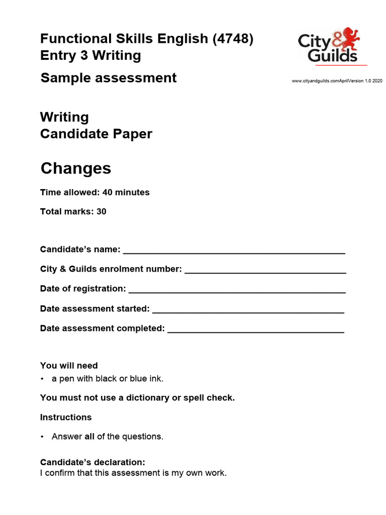 4748 E3 Writing Sample Changes Candidate Paper v1-0-pdf - Ashx | PDF ...