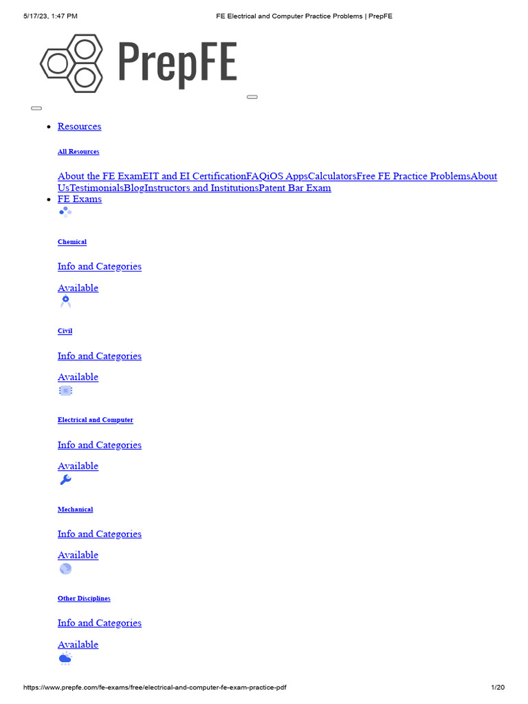FE Electrical and Computer Practice Problems - PrepFE | PDF