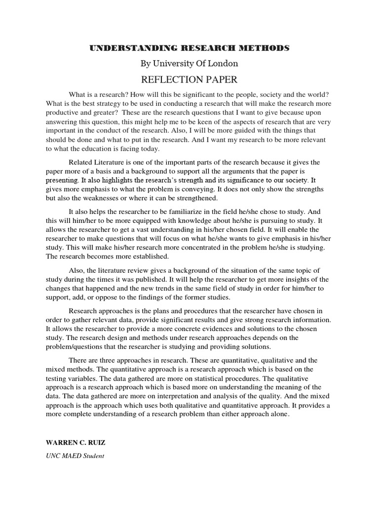 Understanding Research Methods Reflection Paper_052613 | PDF | Quantitative Research ...