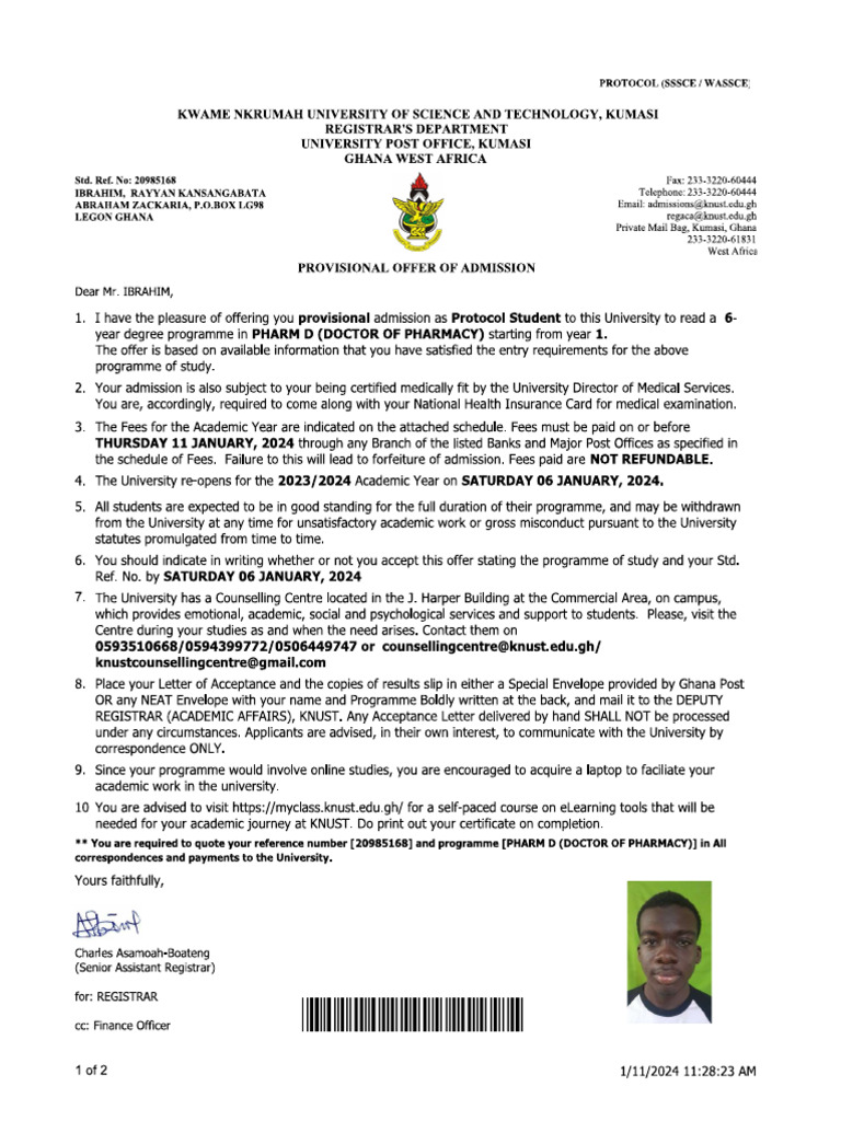 Knust Admission From | PDF