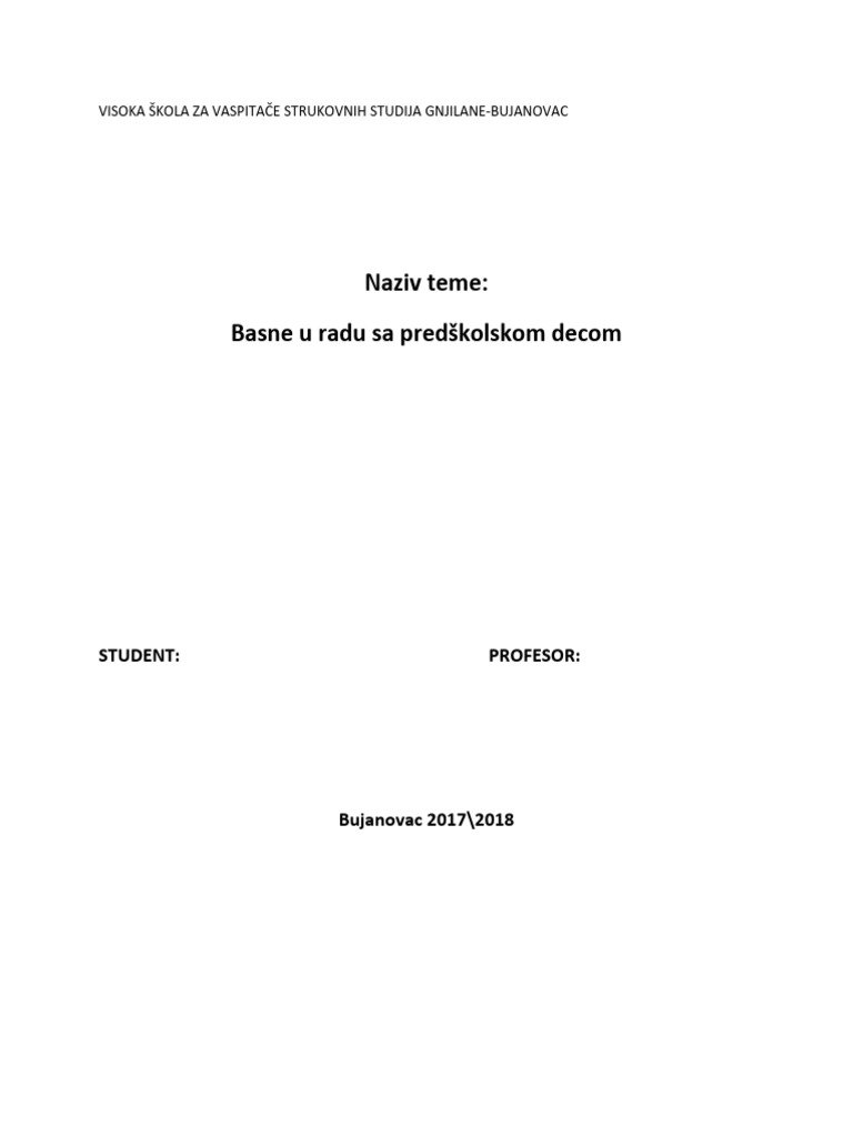 Basne U Radu Sa Predskolskom Decom 1 | PDF