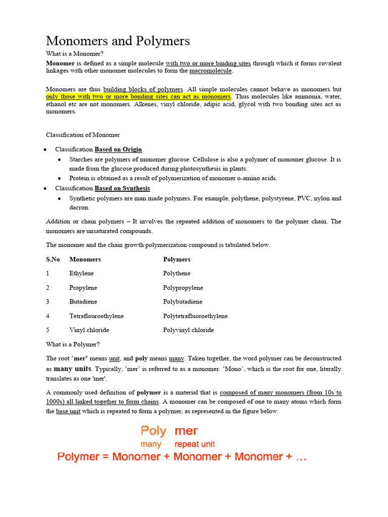 Monomers and Polymers | PDF | Polymers | Nucleotides