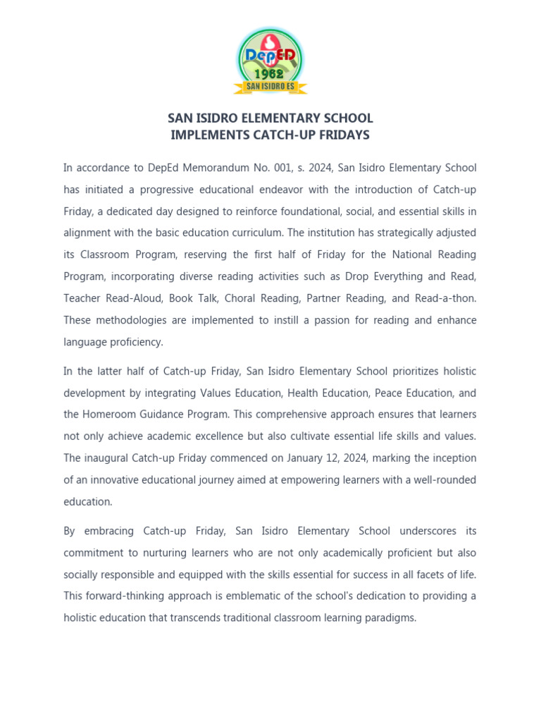 Sies Catch-Up Friday Implementation | PDF