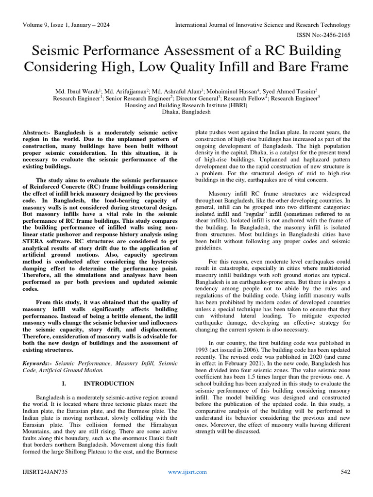 Seismic Performance Assessment of A RC Building Considering High, Low Quality Infill and Bare ...
