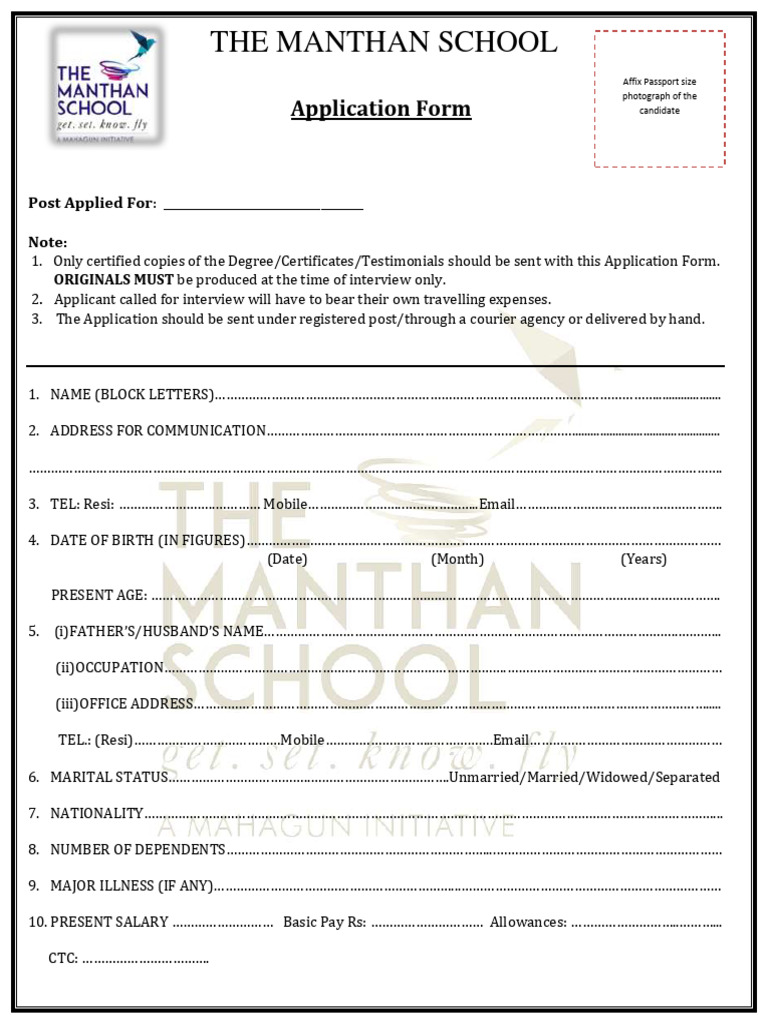 Manthan School Application Form | PDF