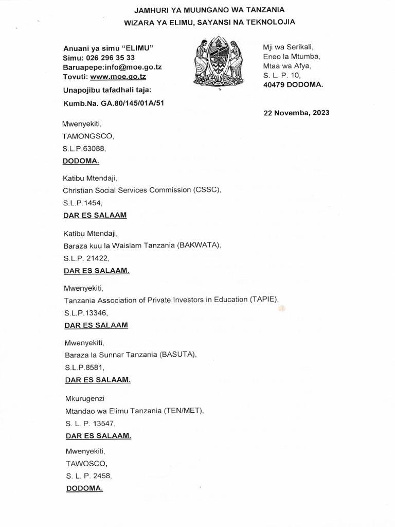 Waraka Wa Elimu Na. 3 Wa Mwaka 2023-2 | PDF