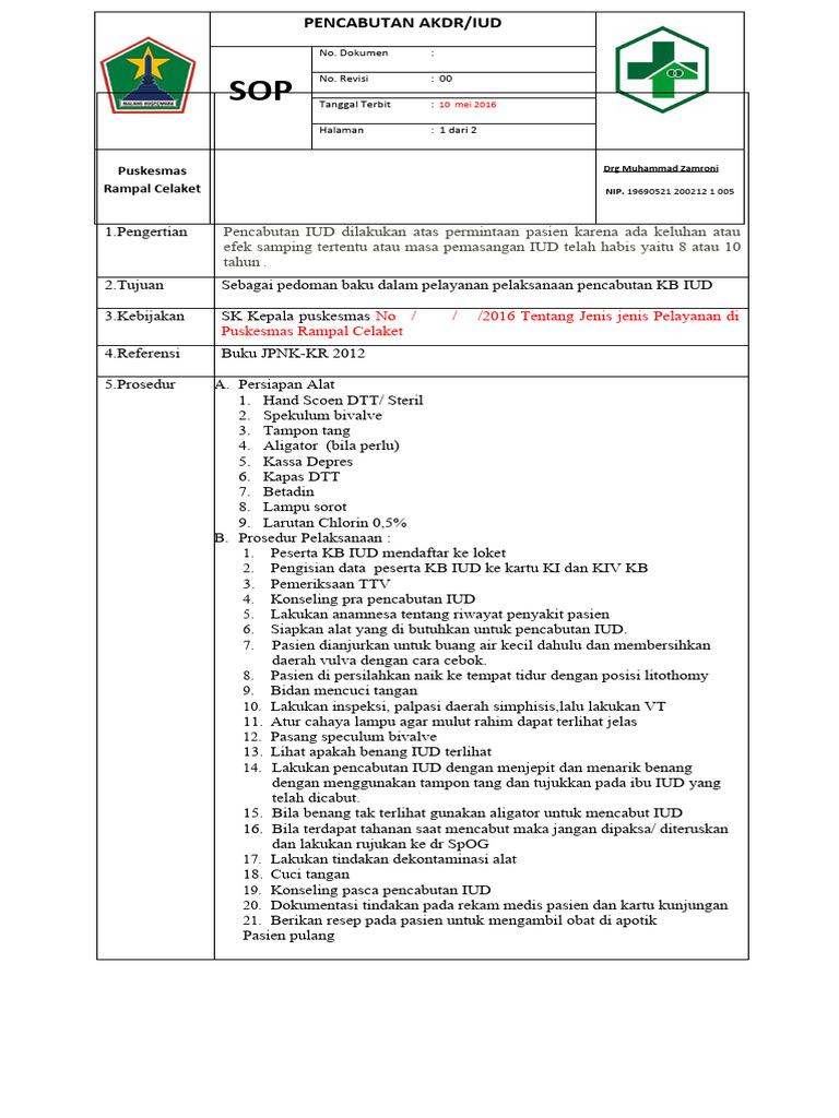 SOP Pencabutan AKDR | PDF | Kesehatan Holistik | Sains & Matematika