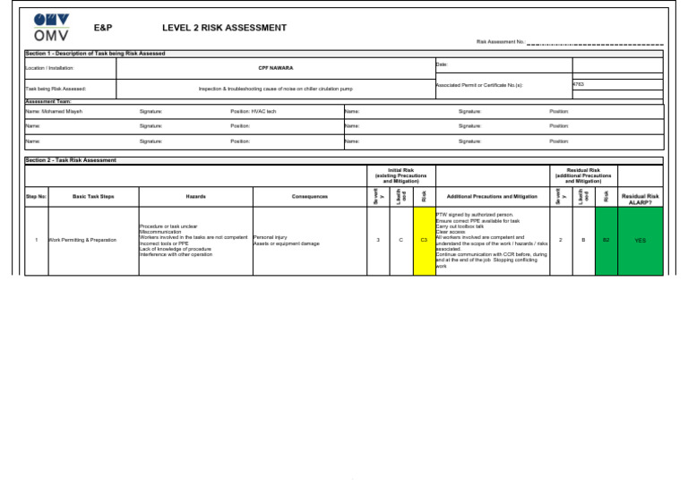 Level - 2 - Risk - Assessment CHILLER PUMP NAC | PDF | Risk | Personal ...