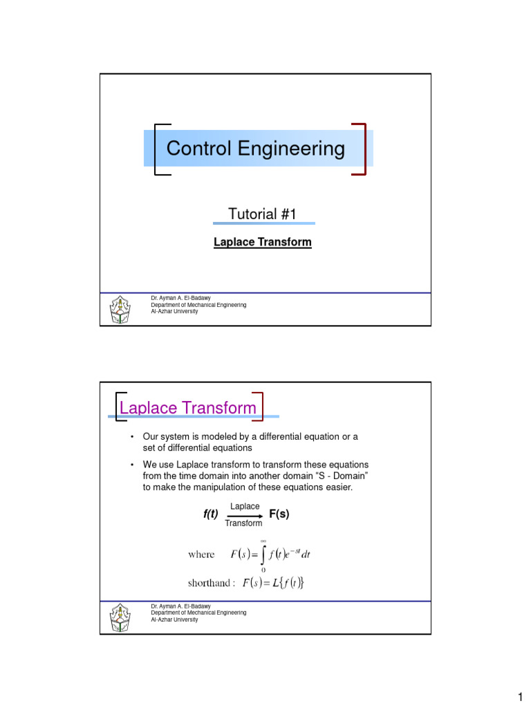 نسخة من Control Tutorial 1 | PDF | Laplace Transform | Calculus