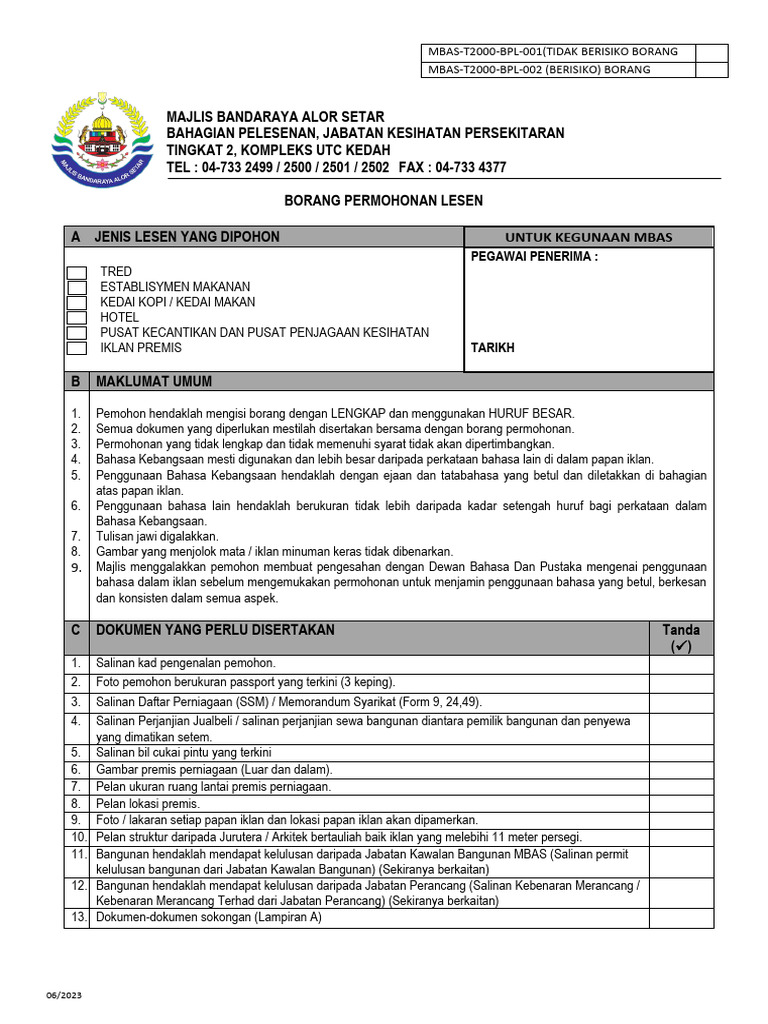 1 Borang Permohonan Lesen062023 | PDF