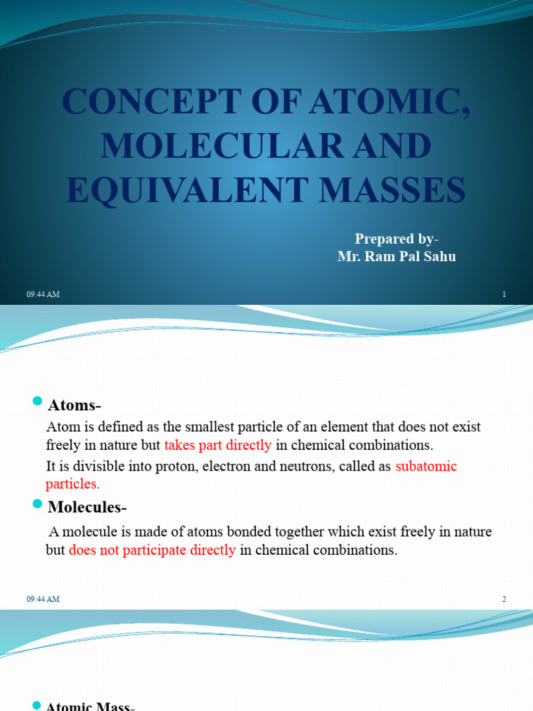 4..concept of Atomic Molecular and Equivalent Masses | PDF | Mole (Unit ...