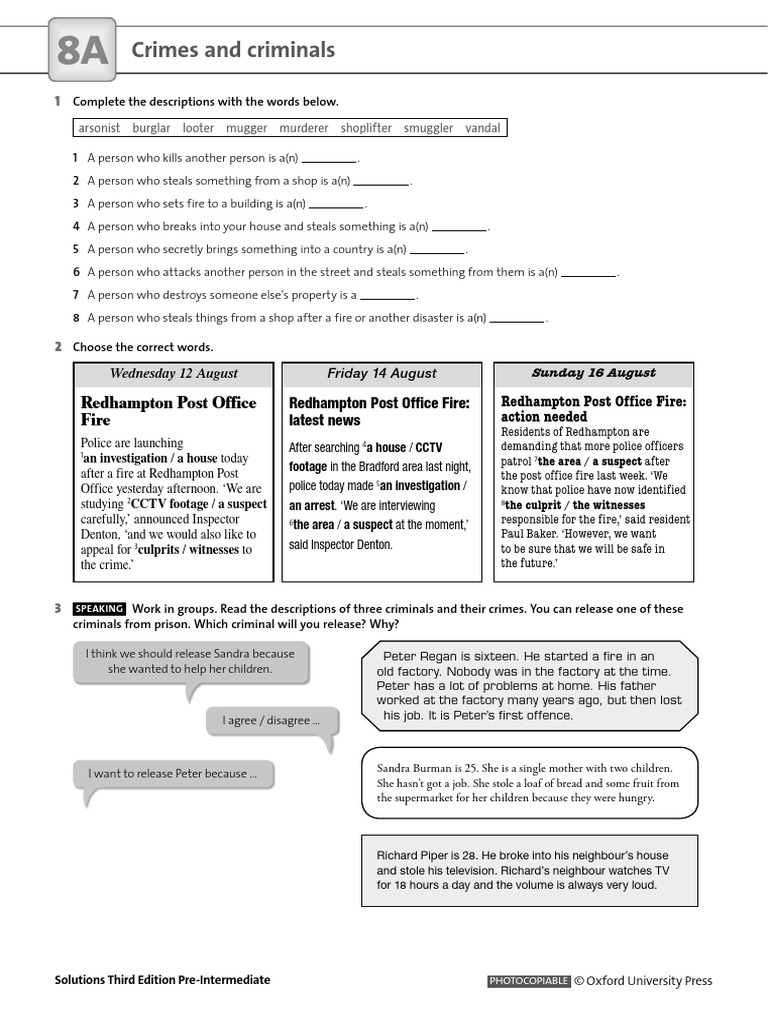 8A Crimes and Criminals 1-1 | PDF | Police | Crimes
