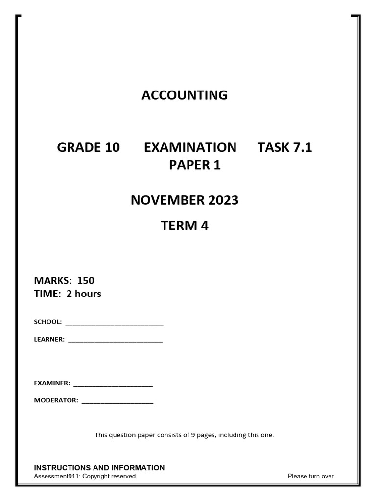 23 - 24 Pie 2023 10acc T4 Task 7.1 Exam P1 | PDF | Debits And Credits ...