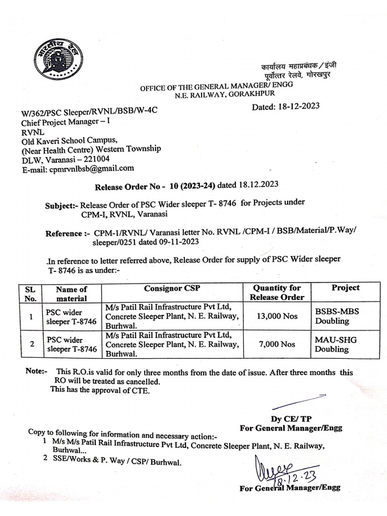 No 10, PSC Wider T-8746, RVNL | PDF