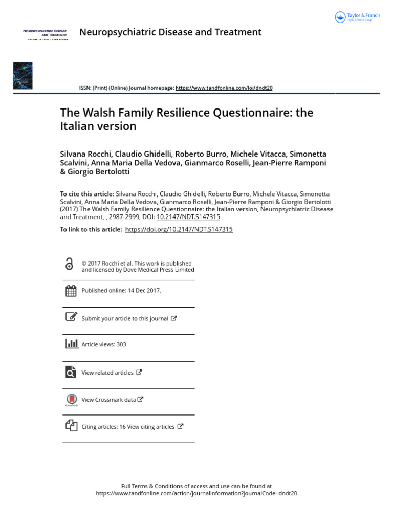 The Walsh Family Resilience Questionnaire The Italian Version | PDF | Principal Component ...