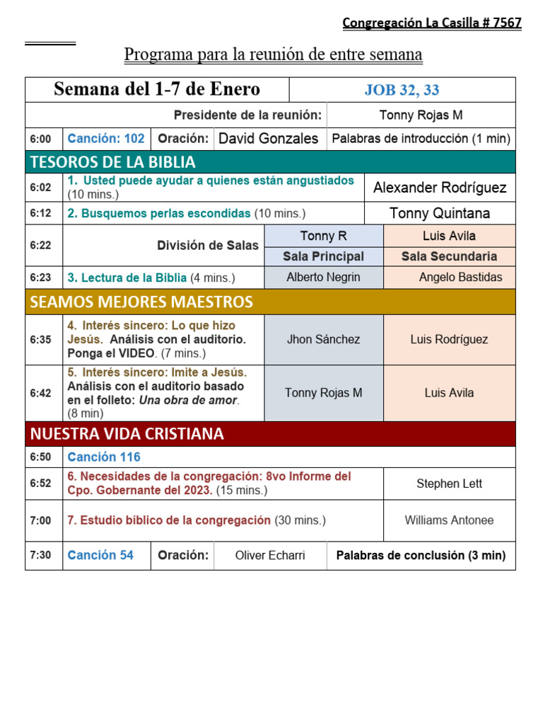 Formato Programa reuniones-ENERO 2024 - VACIO | PDF