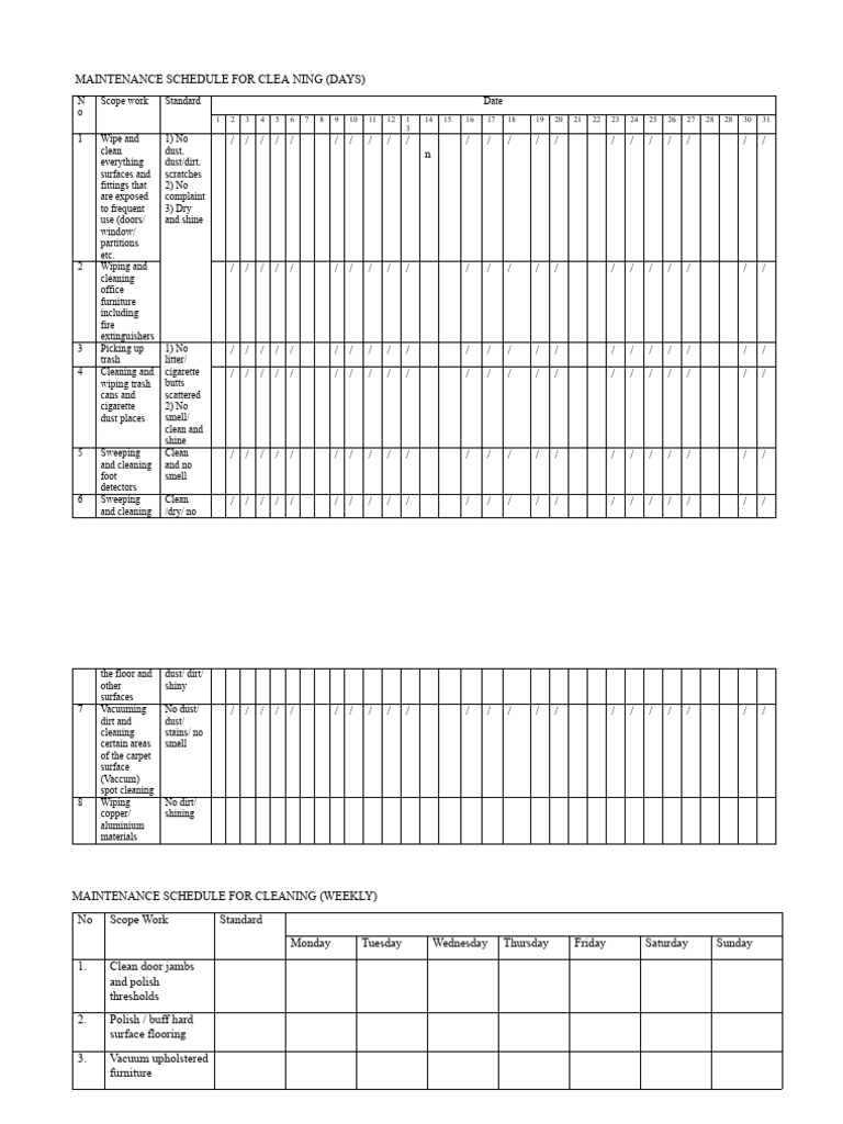 Office Cleaning Maintenance Schedule | PDF | Building Engineering ...